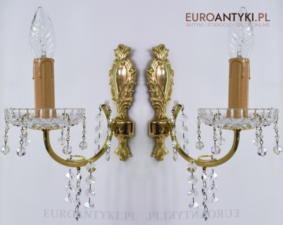 Antyk kinkiety z kryształami lampki ścienne złote w stylu retro vintage ...